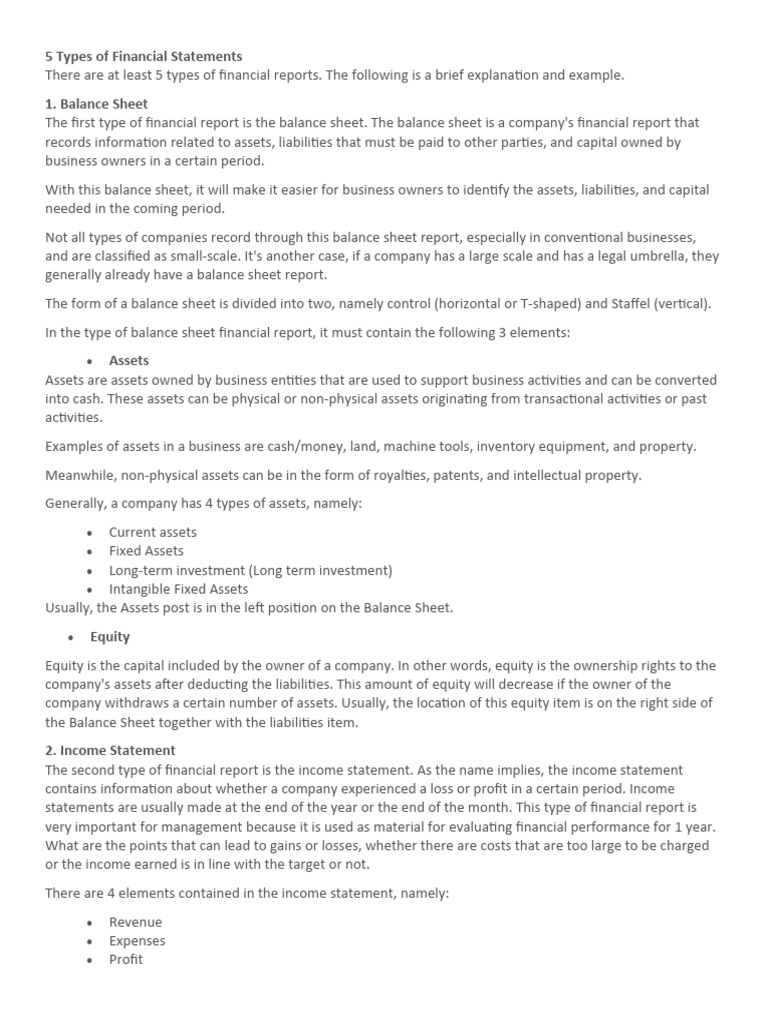 5 Types of Financial Statements | PDF | Balance Sheet | Income Statement