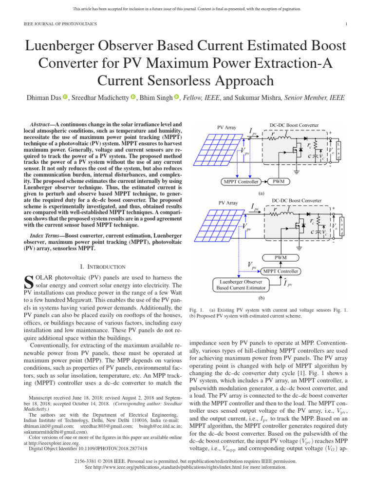 Luenberger Observer Based Current Estimated Boost Converter For PV Maximum Power Extraction-A ...