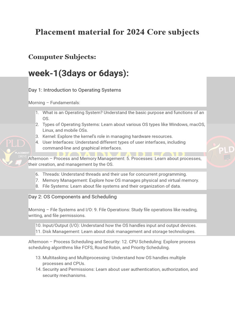 Placement Material For 2024 Core Subjects | PDF | Operating System ...