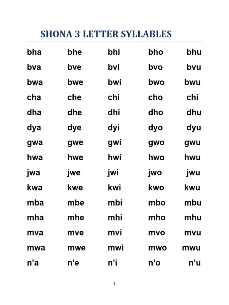3 Letter Shona Syllables | PDF