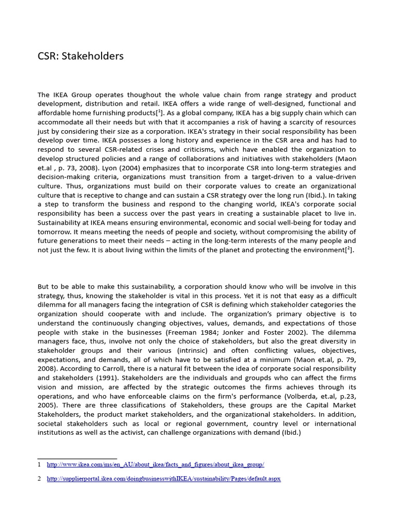 Stakeholders IKEA | PDF | Corporate Social Responsibility | Stakeholder ...
