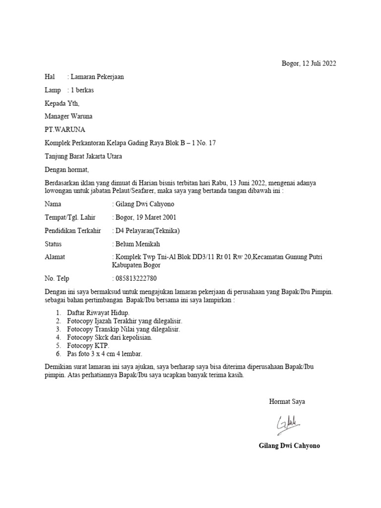 SURAT LAMARAN PEKERJAAN Formal | PDF