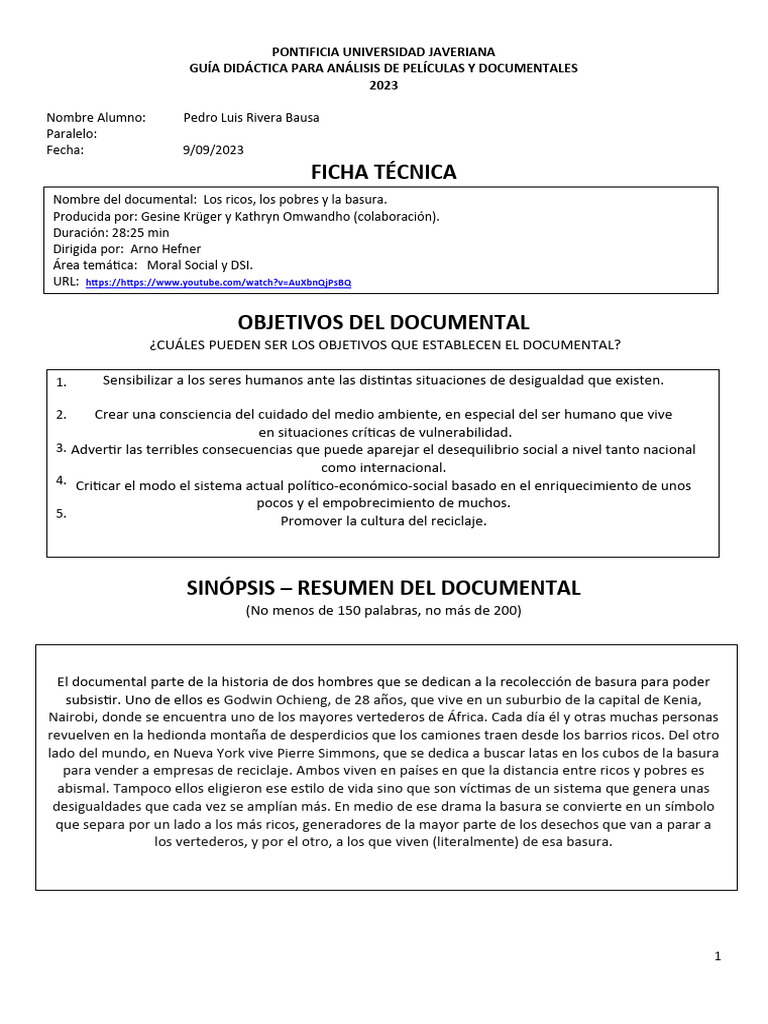 Guía Análisis Documental 2023 PUJ | PDF | Residuos | Desorden de personalidad antisocial