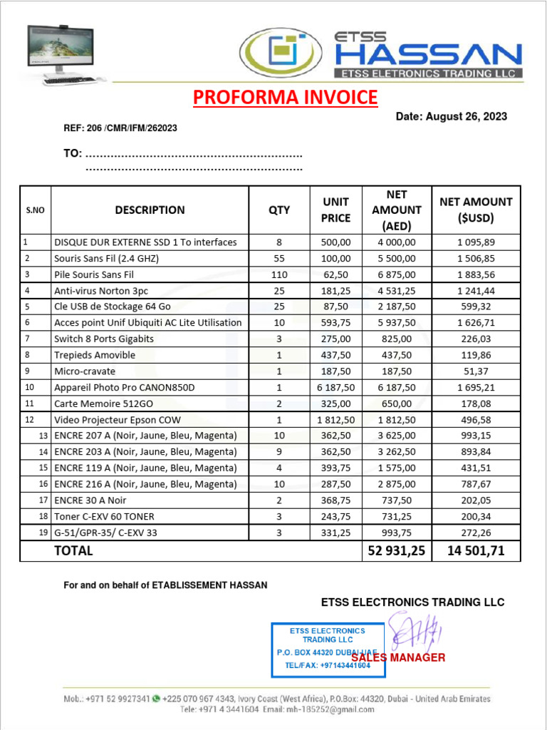 Proforma Invoice Electronics | PDF | Équipement | Architecture (Informatique)