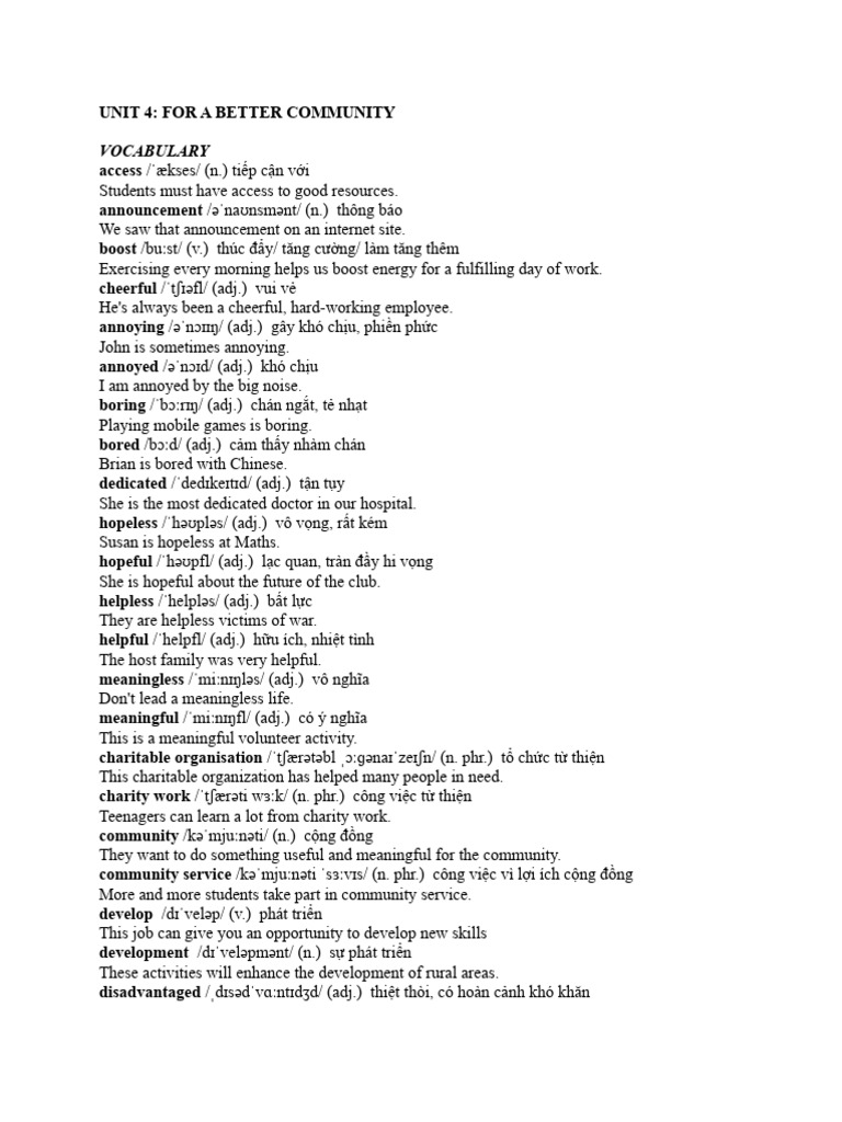 g10 - Vocab + Grammar | PDF | Volunteering