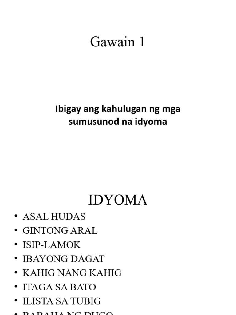Mga Ilang Pagsasanay Sa Tayutay at Idyoma | PDF
