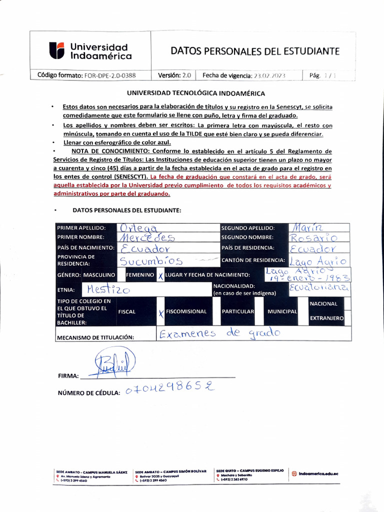 Datos personales del estudiante | PDF