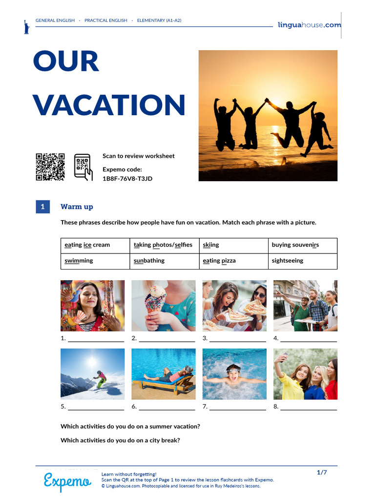 Our Vacation American English Student | PDF | Question | Subject (Grammar)