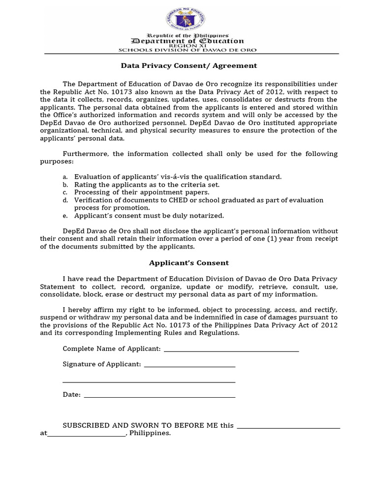 DepEd Data Privacy Consent Form | PDF | Business