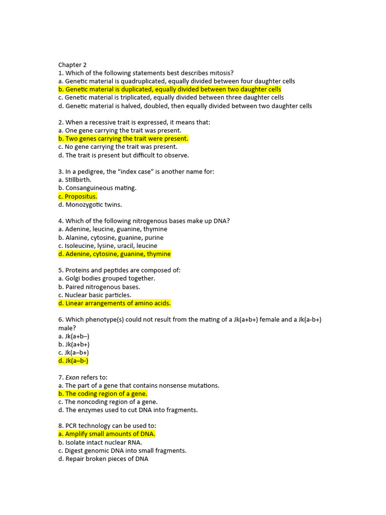 Blood Bank. Harmening Chapter 2 Review Questions | PDF | Rna | Dna