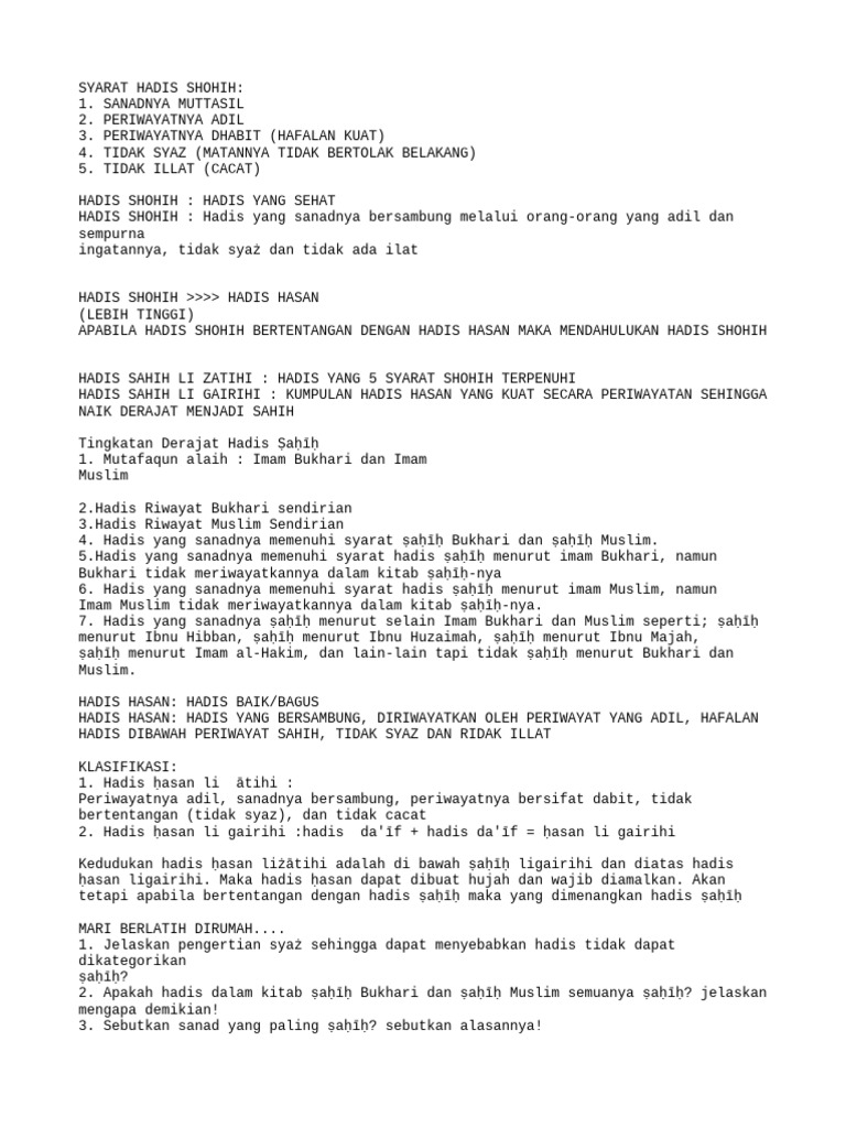 Kriteria dan Tingkatan Hadis Sahih | PDF | Agama & Spiritualitas