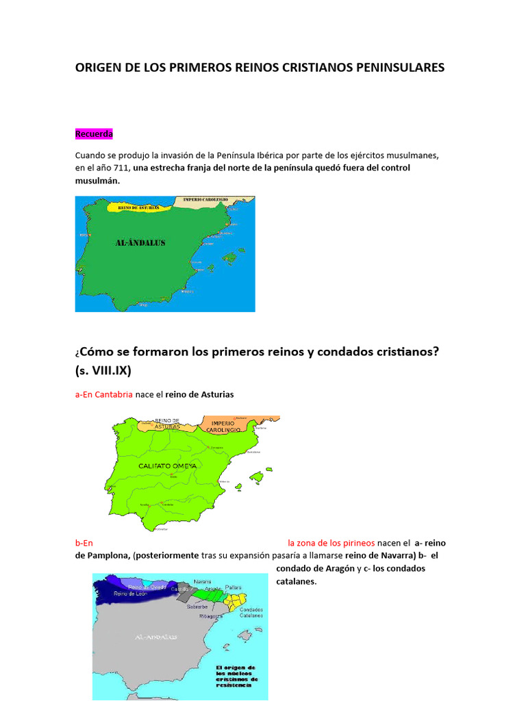 Origen de Los Primeros Reino Cristianos Peninsulares 2 Eso Definitivo | PDF | España | Edades medias