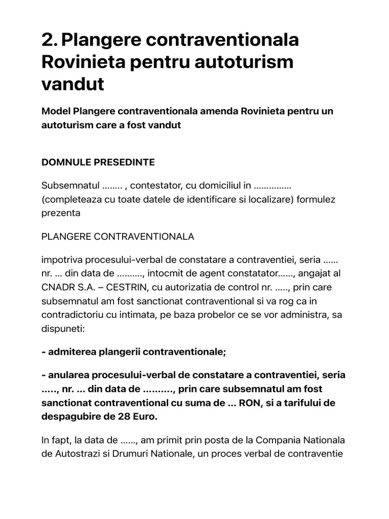 Nereguli Auto - 2. Plangere Contraventionala Rovinieta Pentru ...