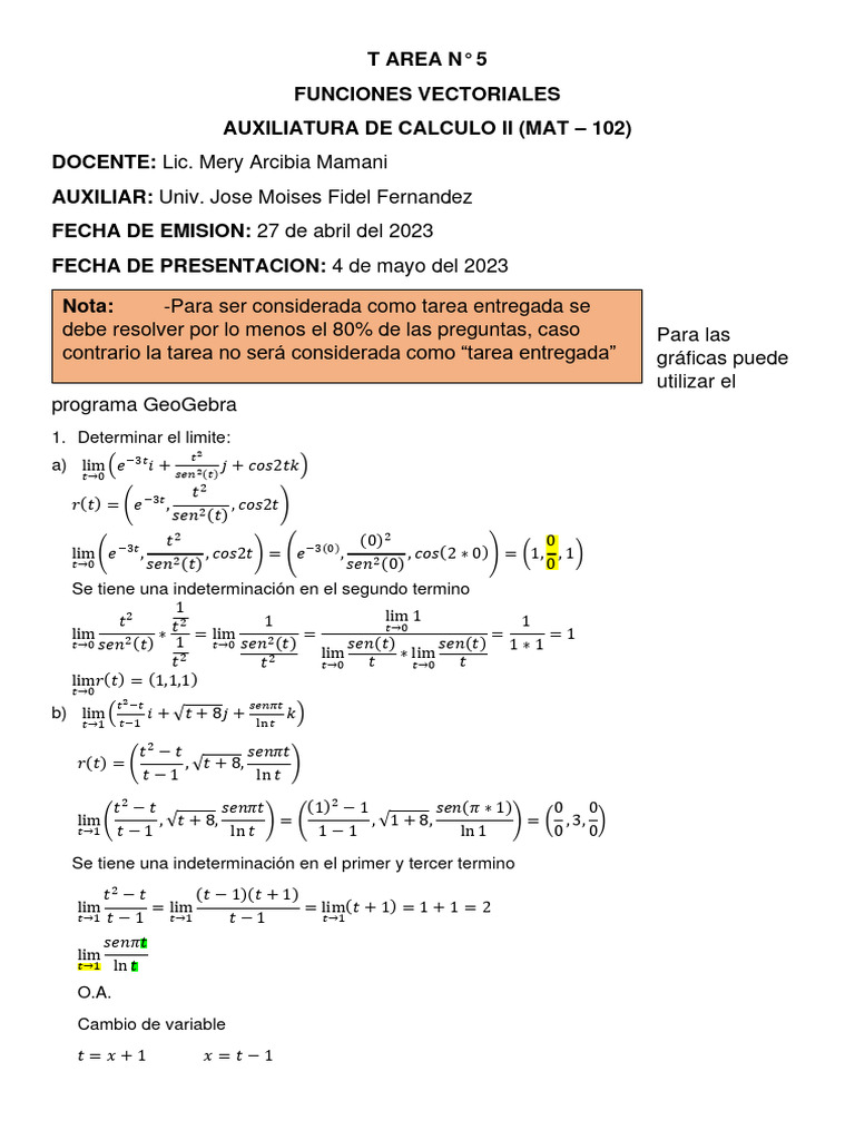 Tarea #5 | PDF | Tangente | Vector Euclidiano