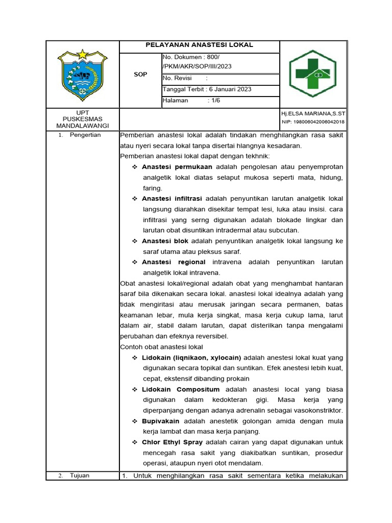3.4.1.a.2 SOP Pemberian Anastesi Lokal | PDF