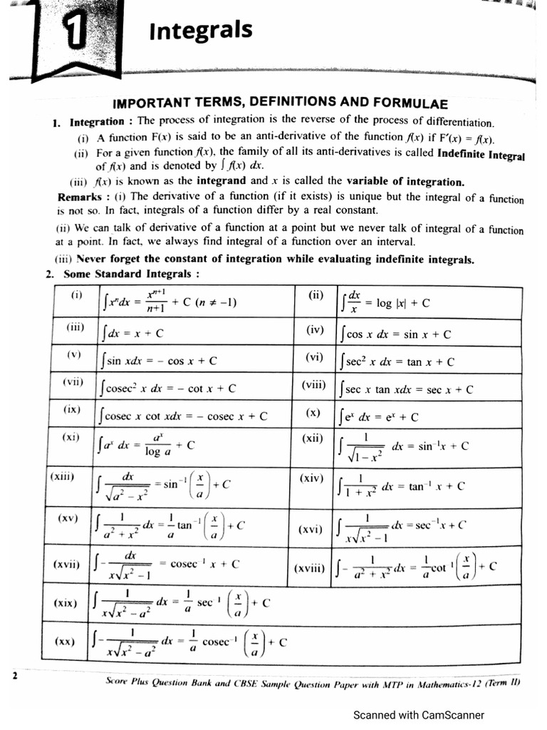 Gr12 Math QB Term2.PDF-1 Integrals | PDF