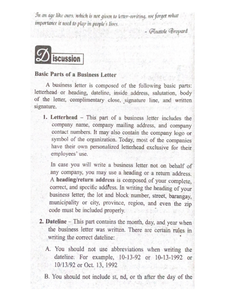 Basic and Optional Parts of A Business Letter | PDF