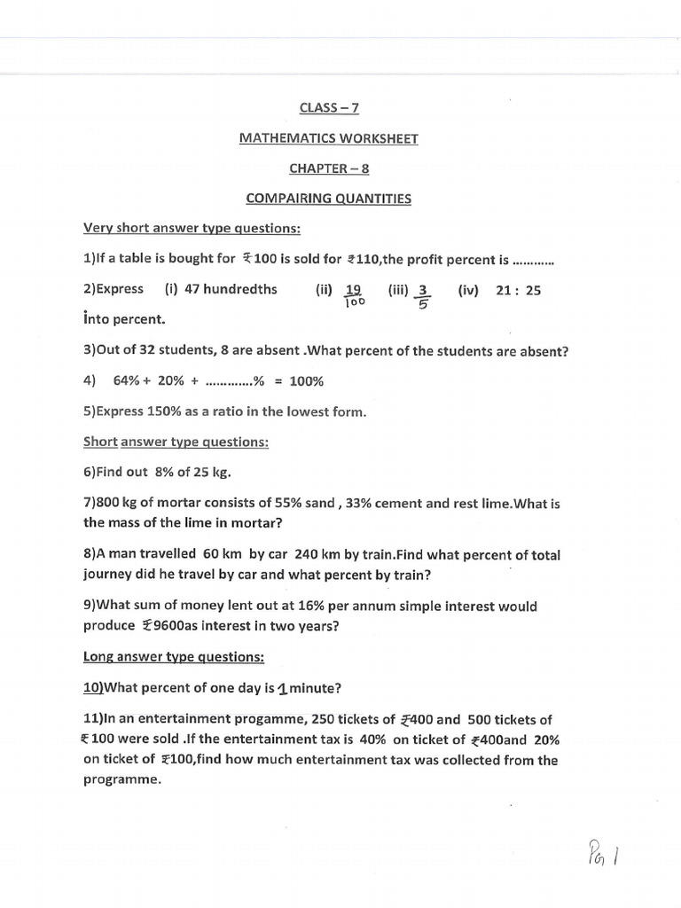 Class 7-Maths - Comparing Quantities | PDF