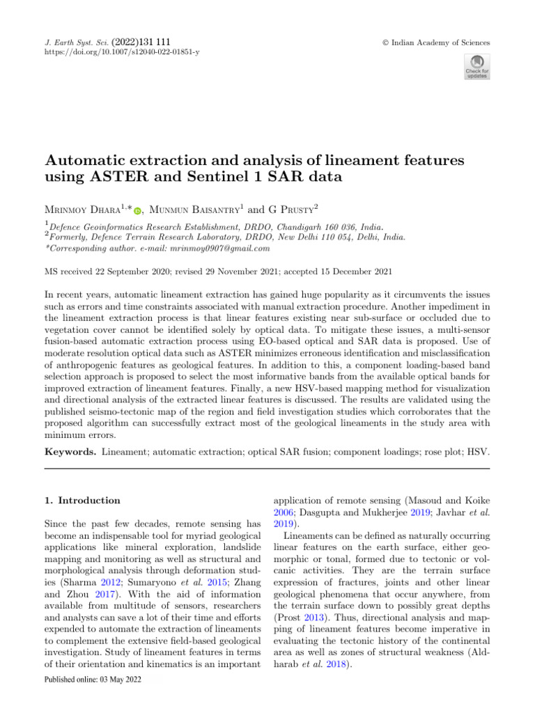 Automatic Extraction and Analysis of Lineament Features Using ASTER and Sentinel 1 SAR Data ...