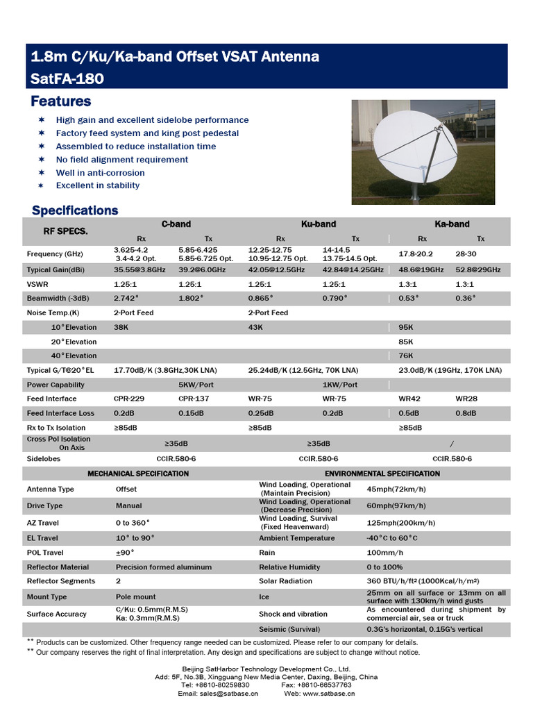 1.8m C, Ku, Ka-Band Offset VSAT Antenna | PDF | Wound | Electromagnetic ...