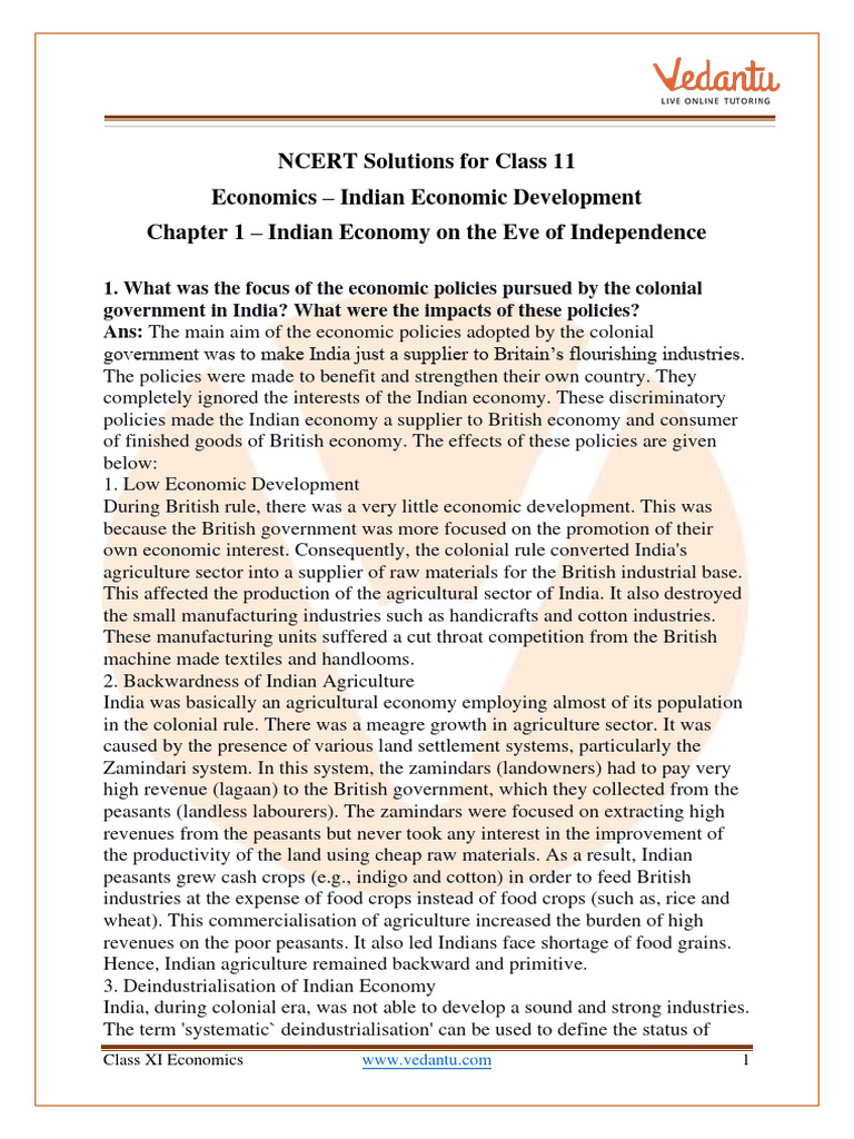 Class 11 Indian Economic Development - Chapter 1 | Download Free PDF ...