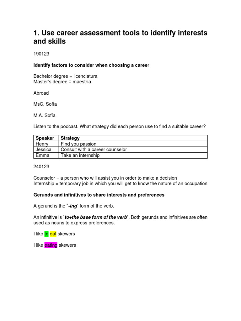 Use Career Assessment Tools To Identify Interests and Skills | PDF ...