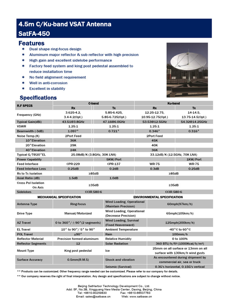 4.5m C/Ku-band VSAT Antenna Overview | PDF | Decibel | Electrical ...