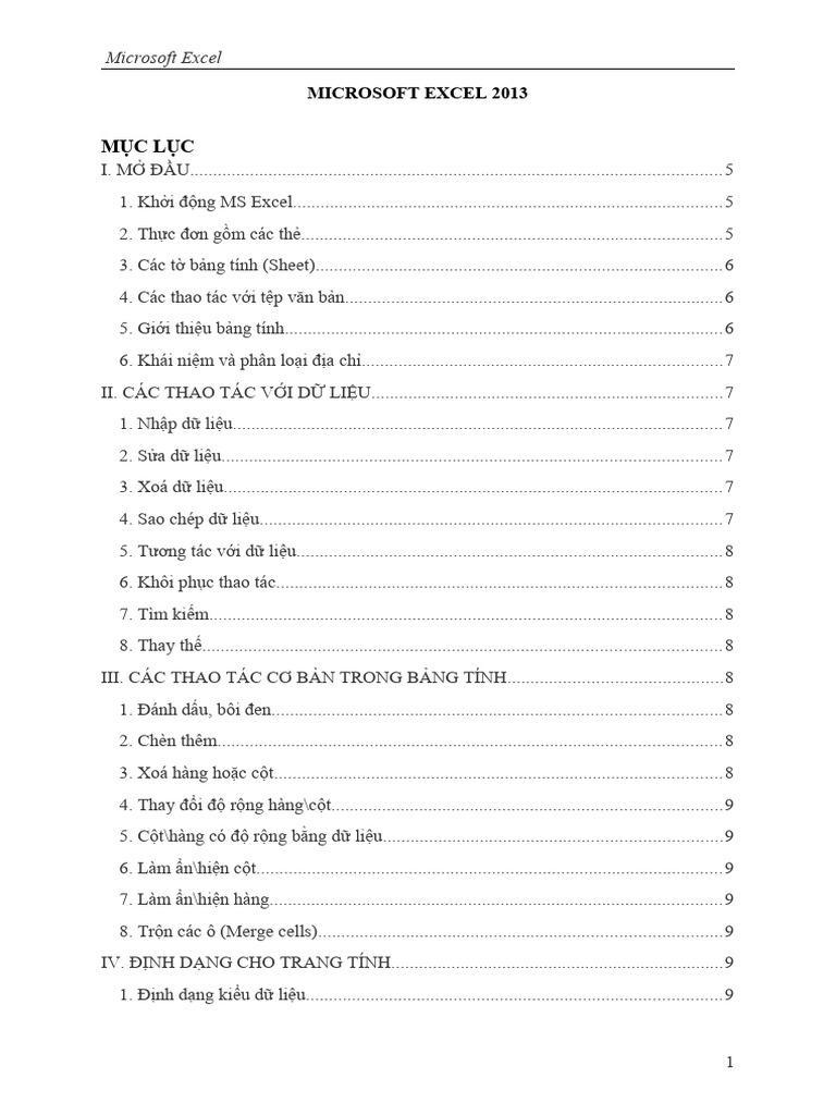 Hướng Dẫn Sử Dụng Microsoft Excel 2013 | PDF