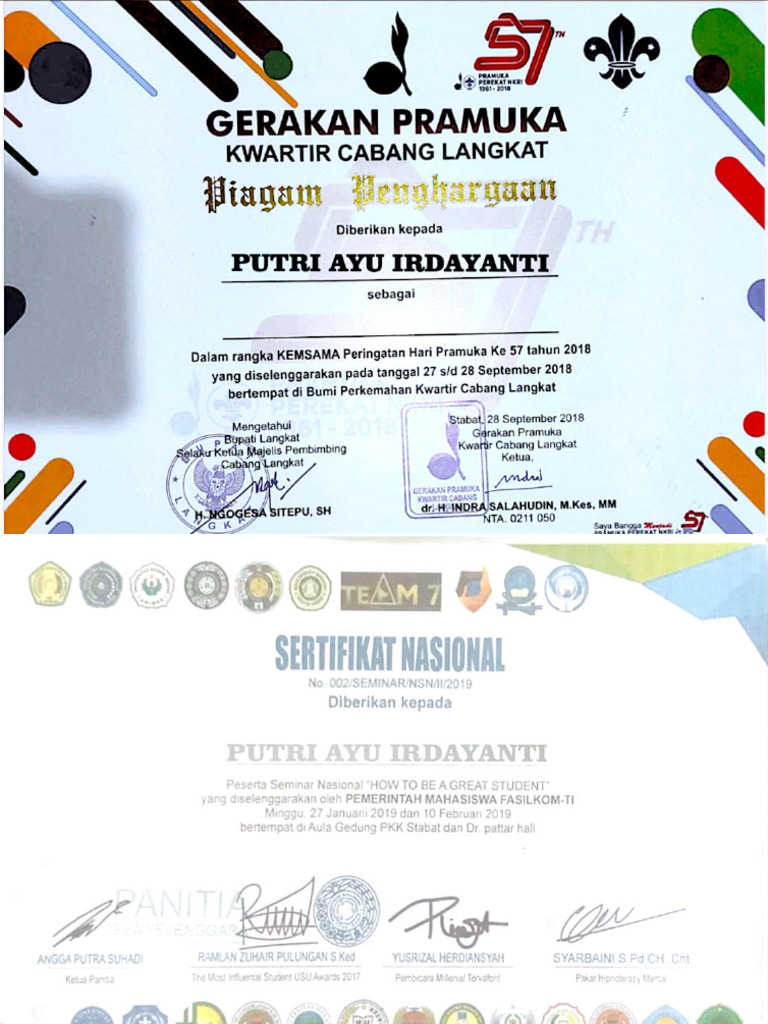 Sertifikat - Sertifikat Putri | PDF