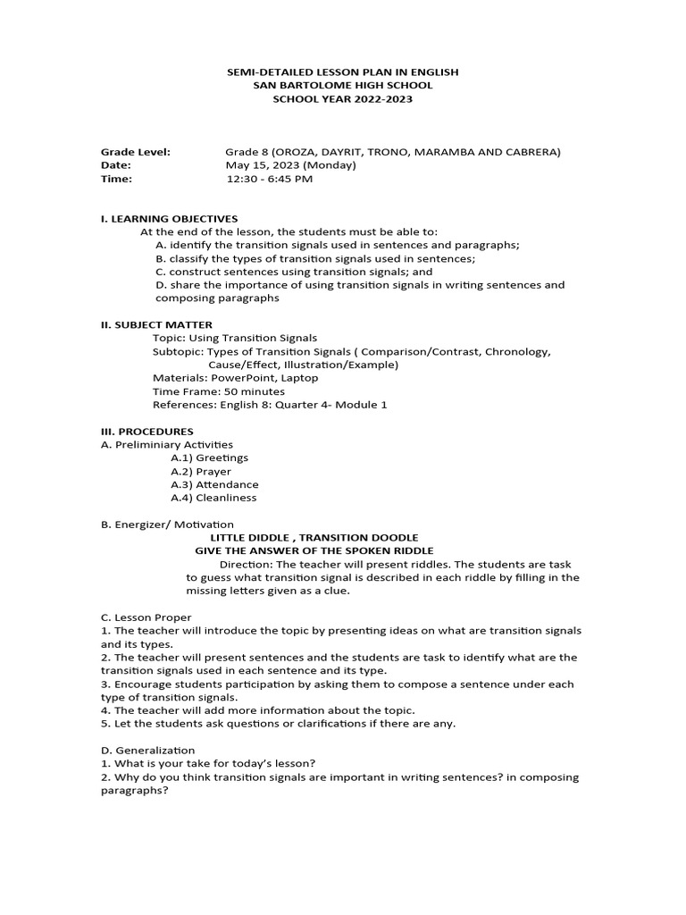 Transition Signals | PDF | Behavior Modification | Cognitive Science