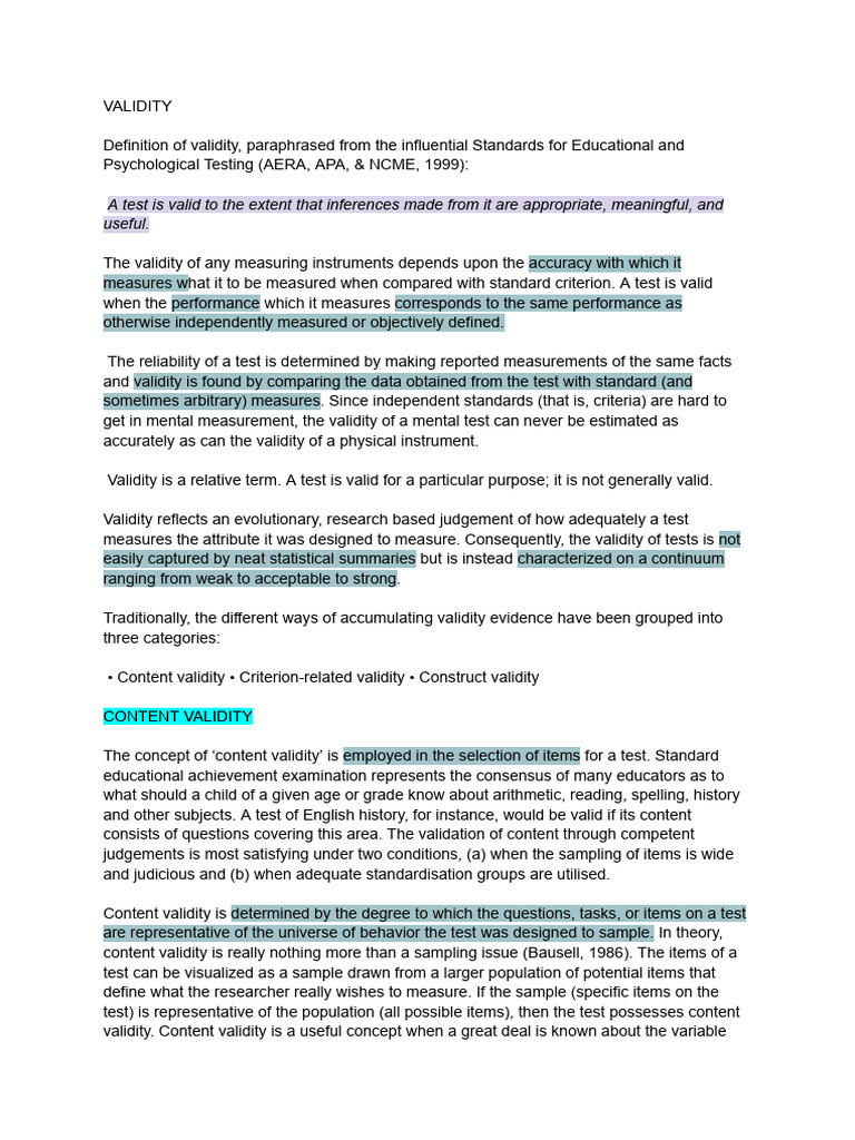 Validity | PDF | Validity (Statistics) | Intelligence Quotient