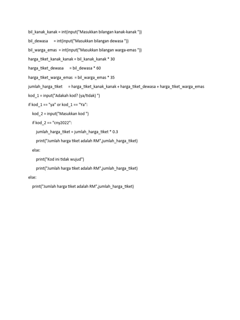 Python Aplikasi Mengira Tiket Taman Tema | PDF