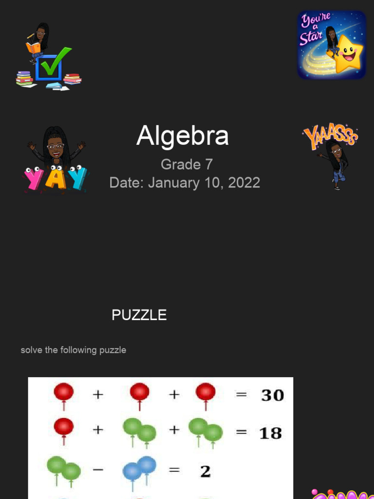 7u (Grade 7) Algebra | PDF | Variable (Mathematics) | Equations