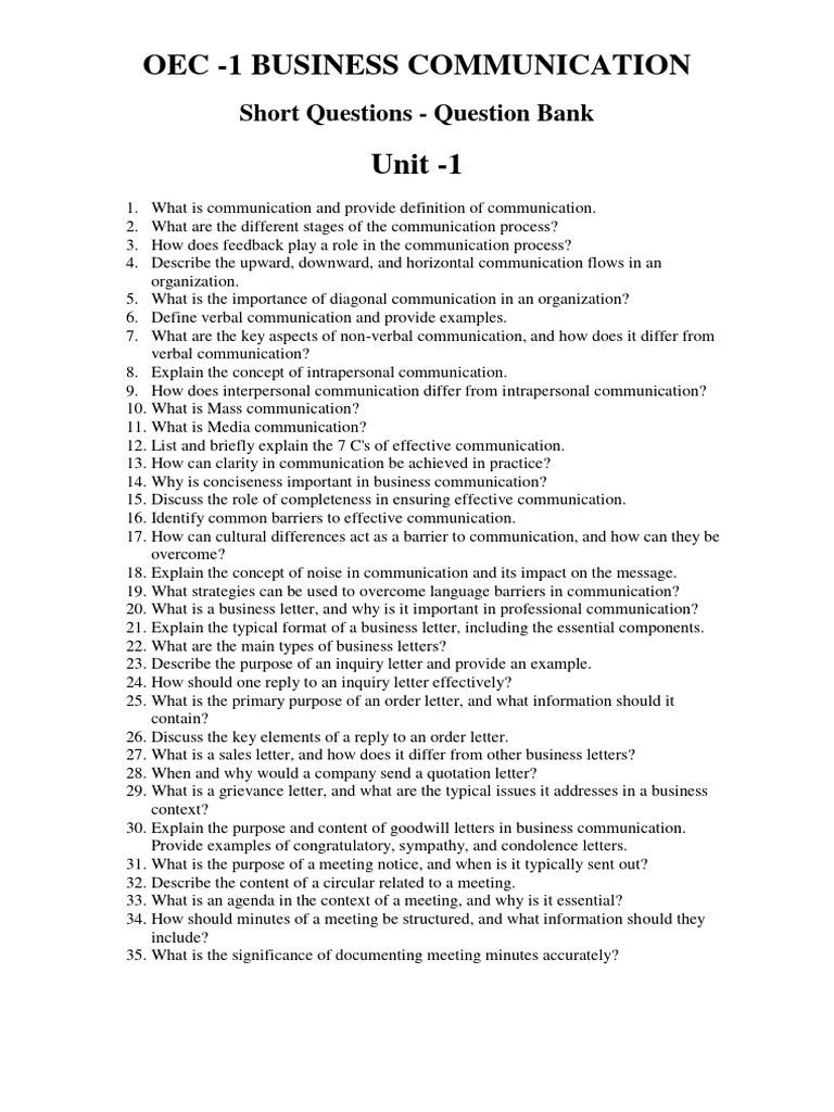 Question Bank OEC 1 Business Communication | PDF | Communication | Sustainability
