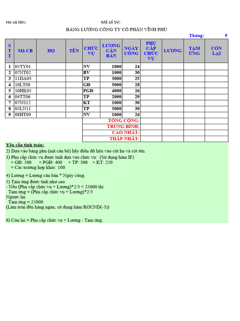 Bai Tap Excel Nâng Cao | PDF