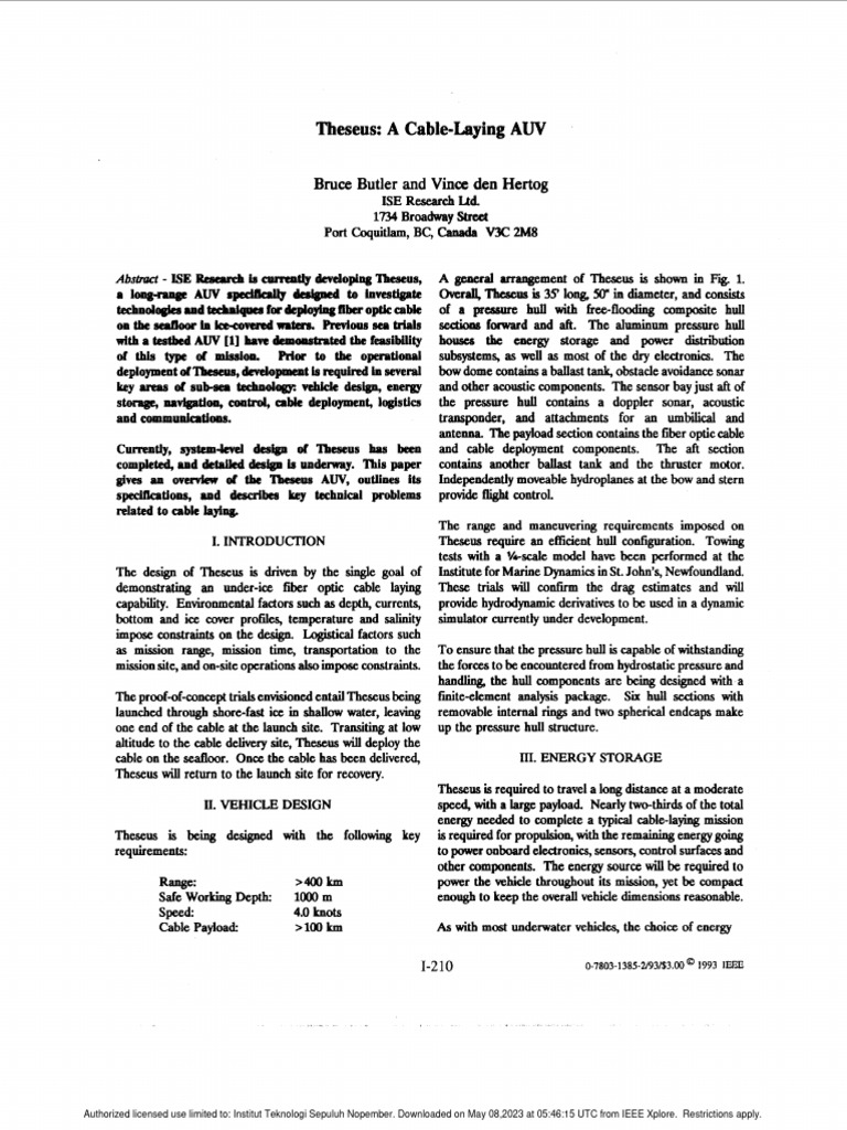 Theseus AUV: Under-Ice Cable Laying | PDF