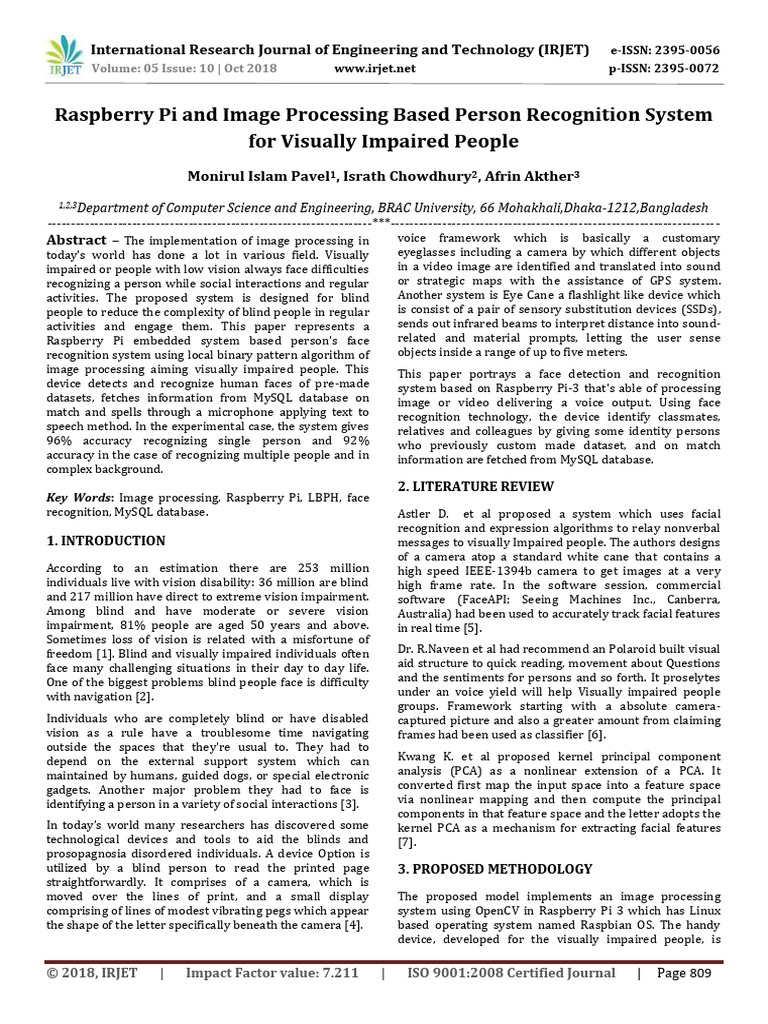 IRJET Raspberry Pi and Image Processing | PDF | Visual Impairment | Raspberry Pi