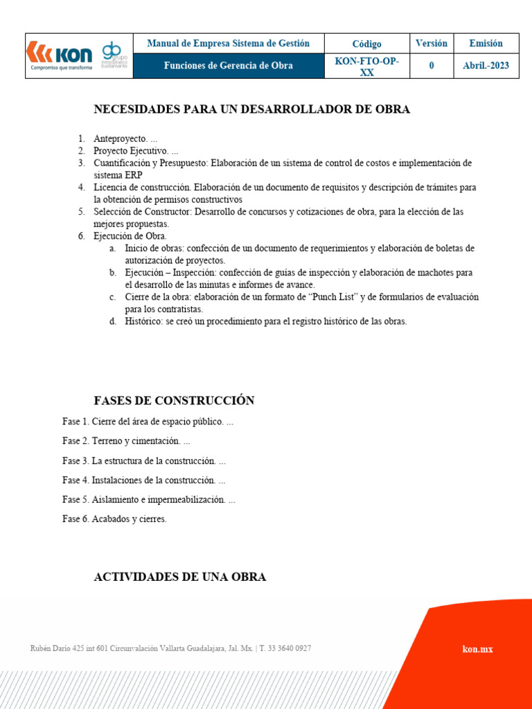 Fases y Etapas Del Desarrollo de Una Obra | PDF