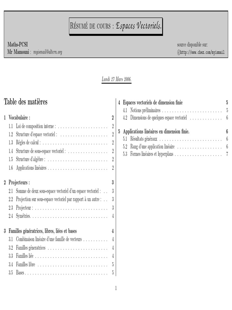 Résumé sur les Espaces Vectoriels | PDF | Espace vectoriel | Base ...