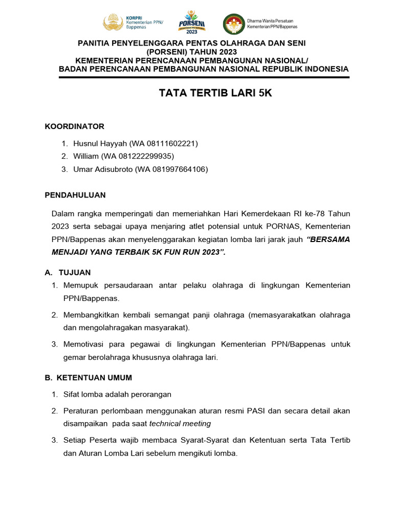 Tata Tertib Lomba Lari 5K 2023 | PDF