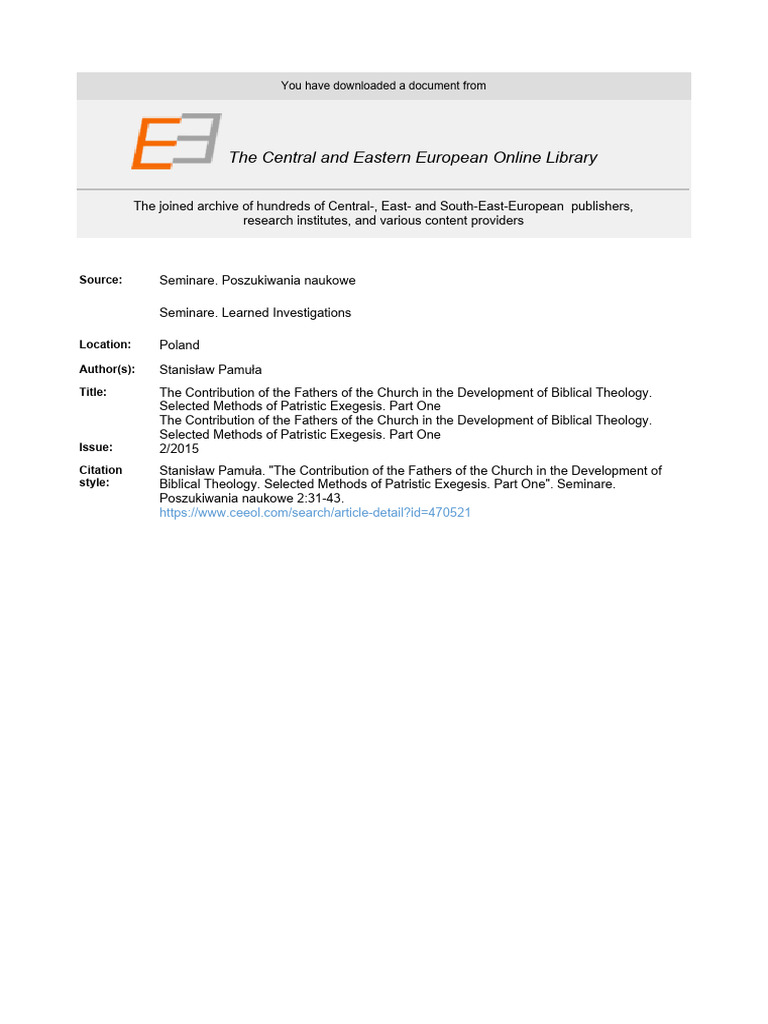 Selected Methods of Patristic Exegesis | PDF | Origen | Exegesis