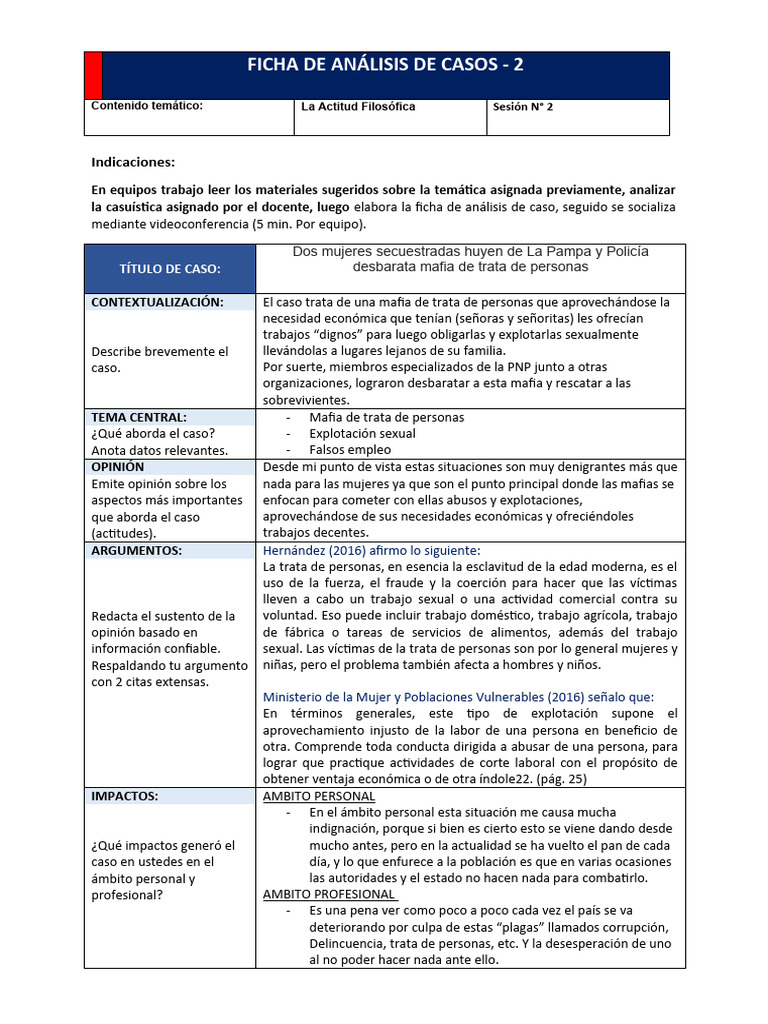 FICHA DE ANÁLISIS DE CASOS 1 | PDF | Trata de personas