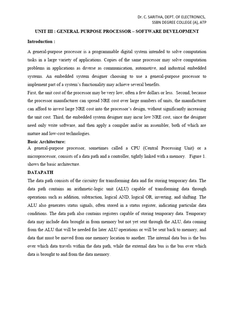 Unit Iii General Purpose Processor Software Development | PDF | Central Processing Unit ...