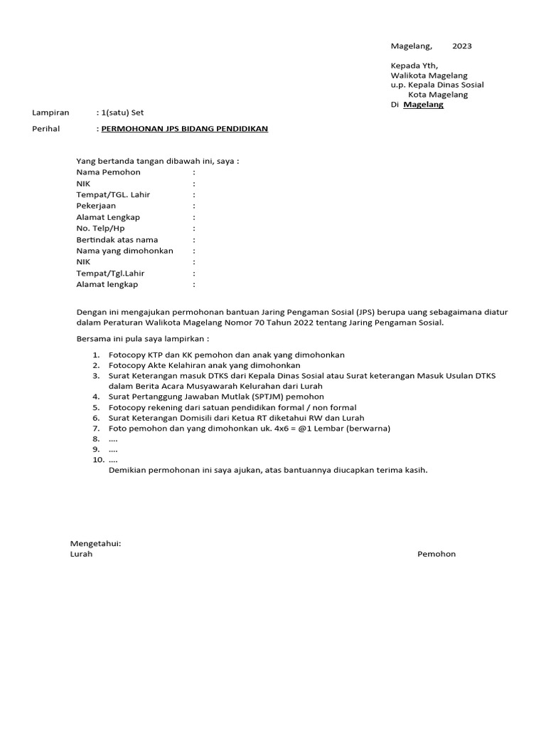 Surat Permohonan JPS Pendidikan | PDF