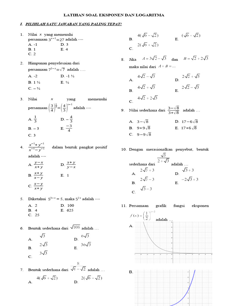 Latihan Soal Eksponen Logaritma | PDF
