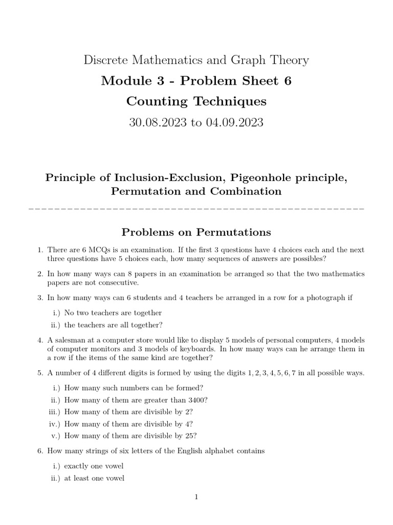 DMGT Tutorial Sheet 6 | PDF | Permutation | String (Computer Science)