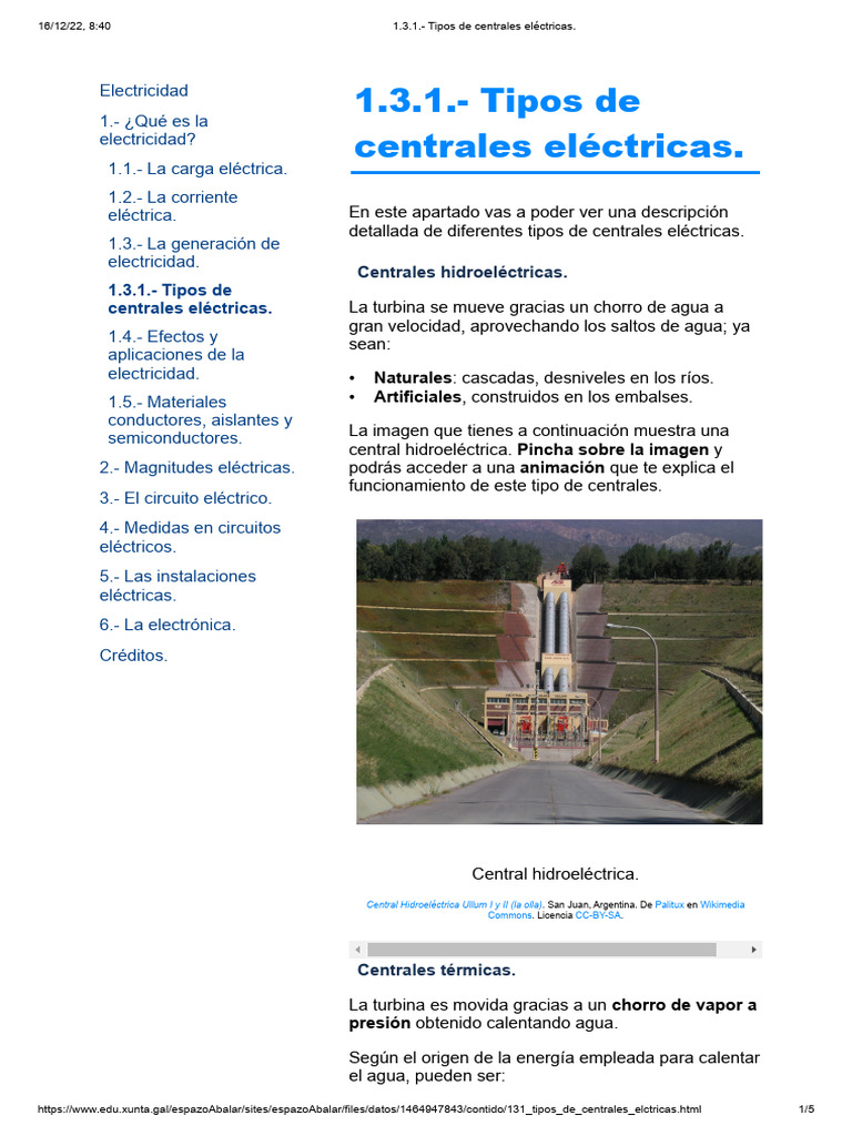 1.3.1. - Tipos de Centrales Eléctricas | PDF | Hidroelectricidad | Central eléctrica