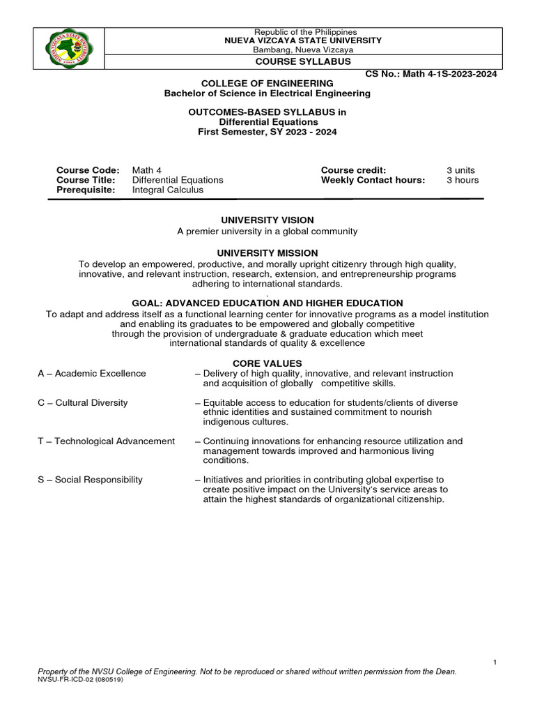 Differential Equations Course Syllabus | PDF | Differential Equations ...