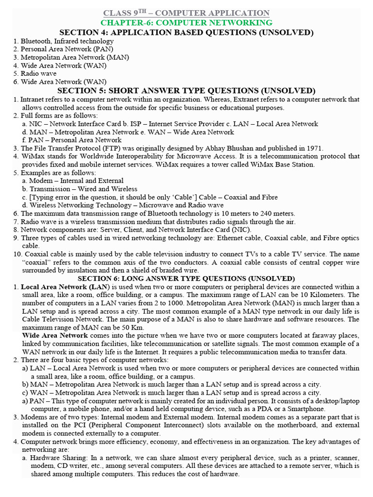 CLASS 9TH - (CHAP 6 Computer Networking) | PDF | Computer Network | Wi Fi CLASS 9TH - (CHAP 6 Computer Networking) | PDF | Computer Network | Wi Fi