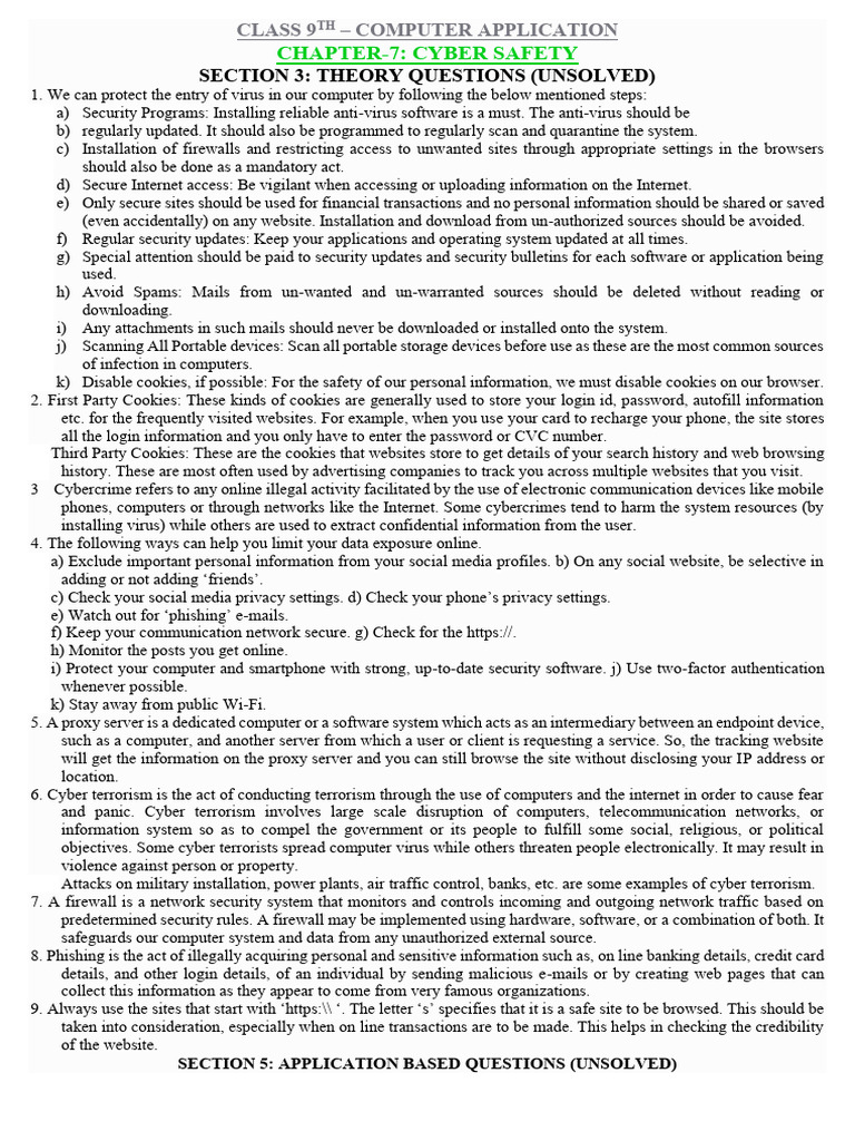 CLASS 9TH - (CHAP 7 Cyber Safety) | PDF | Malware | Http Cookie